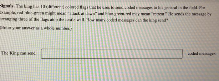 Solved Signals. The king has 10 (different) colored flags | Chegg.com