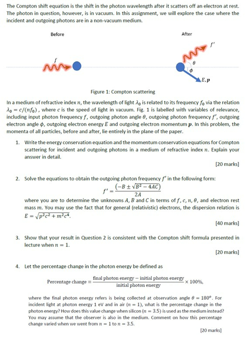 Solved The Compton shift equation is the shift in the photon | Chegg.com