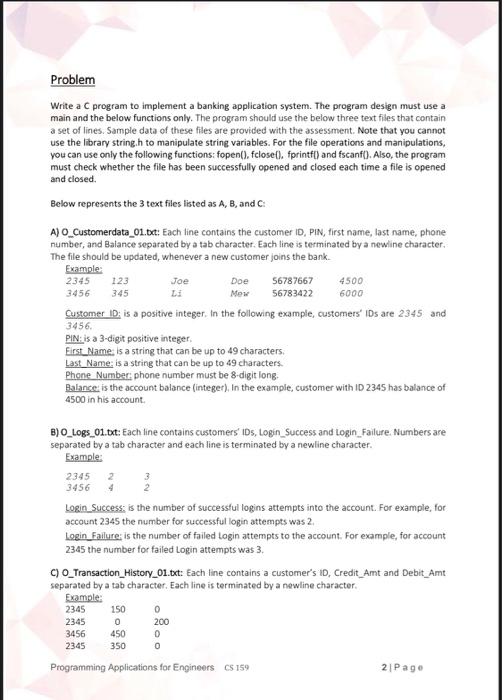 Solved Problem Write a C program to implement a banking | Chegg.com