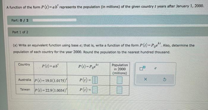 Solved A function of the form P (t)-ab' represents the | Chegg.com