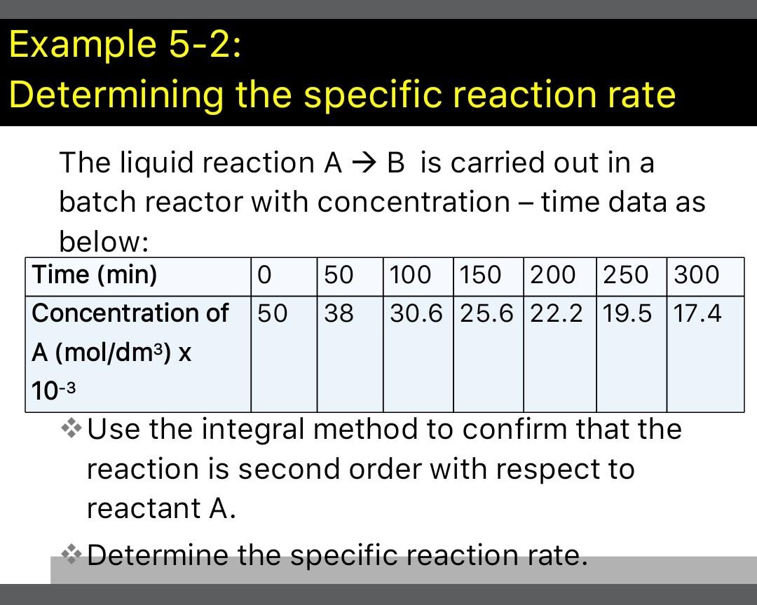 Solved Example 5-2: Determining the specific reaction rate | Chegg.com