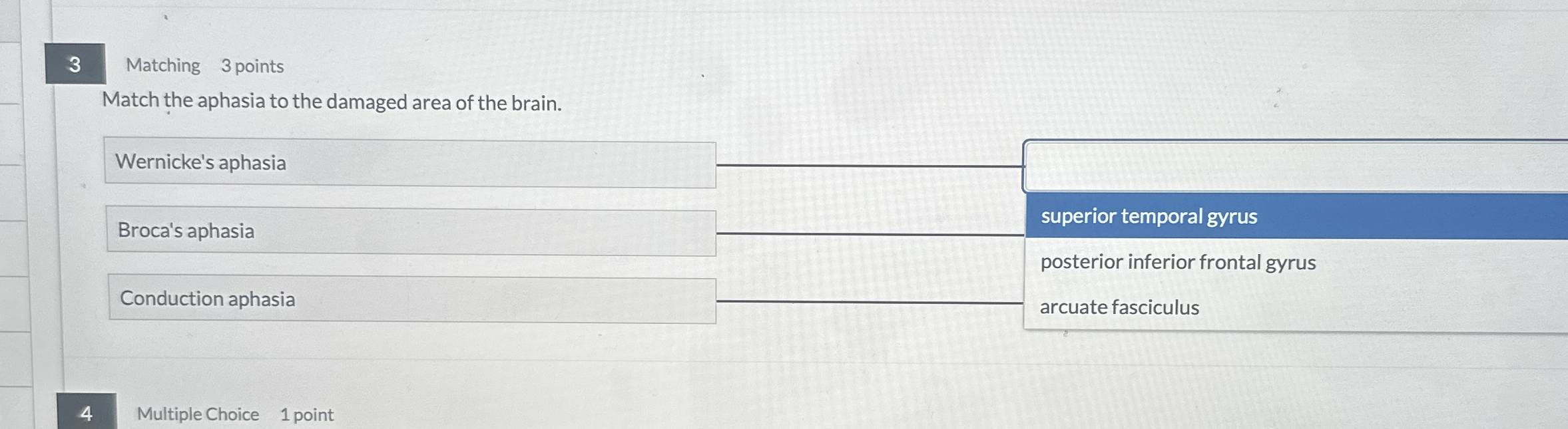 Solved 3Matching3 ﻿pointsMatch the aphasia to the damaged | Chegg.com