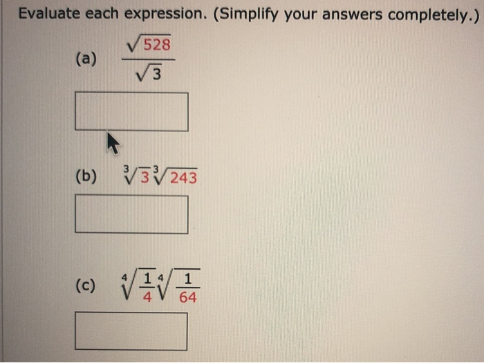Solved Evaluate each expression. (Simplify your answers | Chegg.com