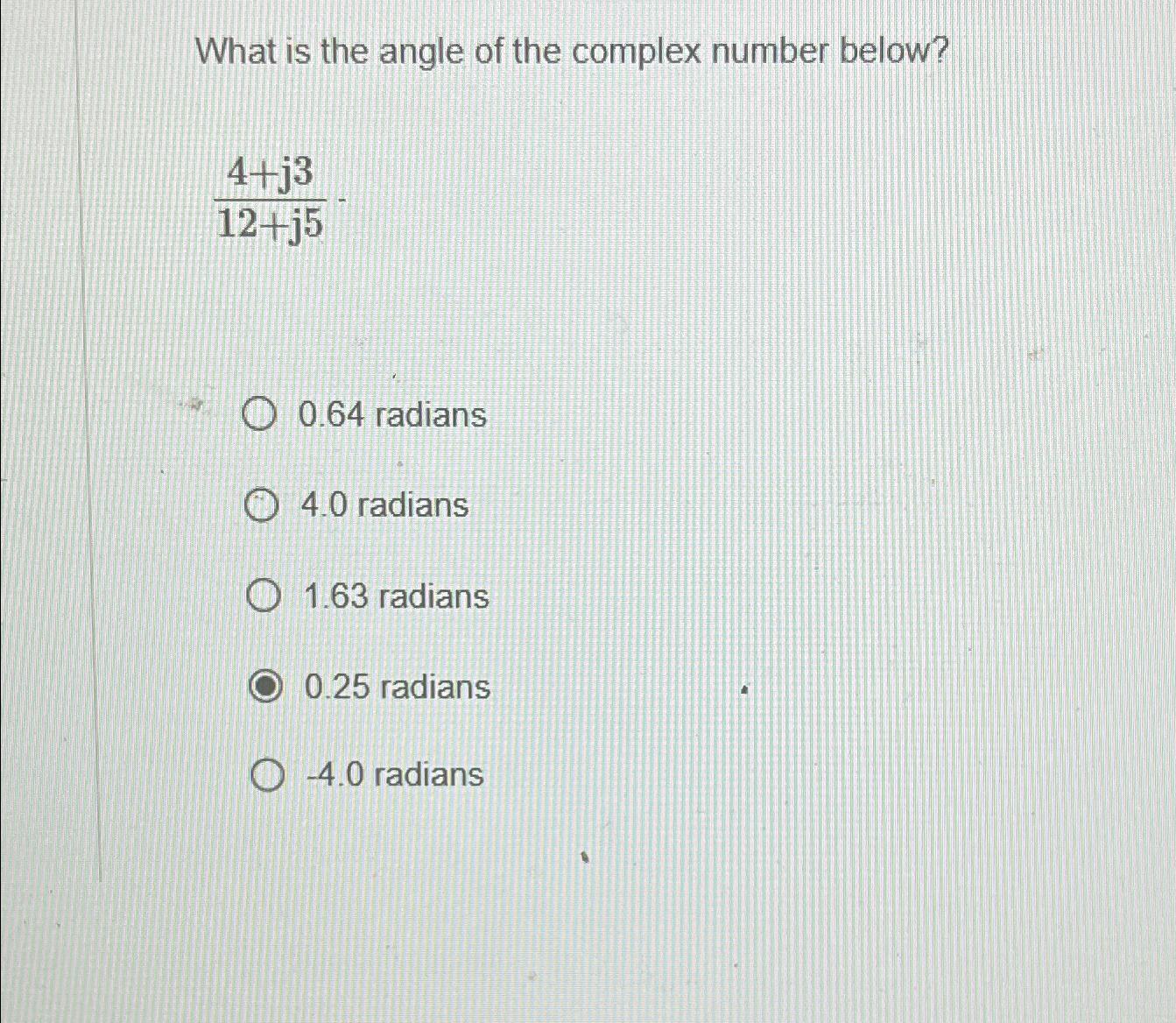 Solved What is the angle of the complex number | Chegg.com