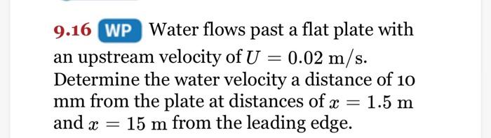 Solved 9.16 Water flows past a flat plate with an upstream | Chegg.com
