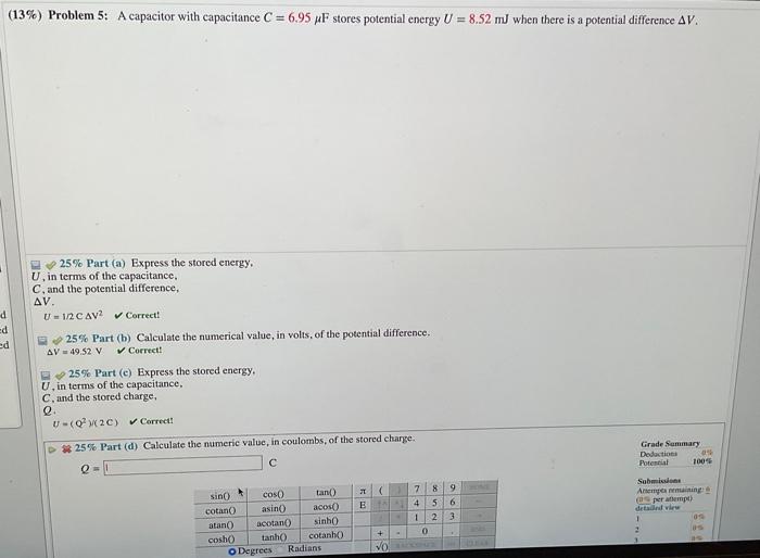 Solved 3\%) Problem 5: A capacitor with capacitance C=6.95μF | Chegg.com