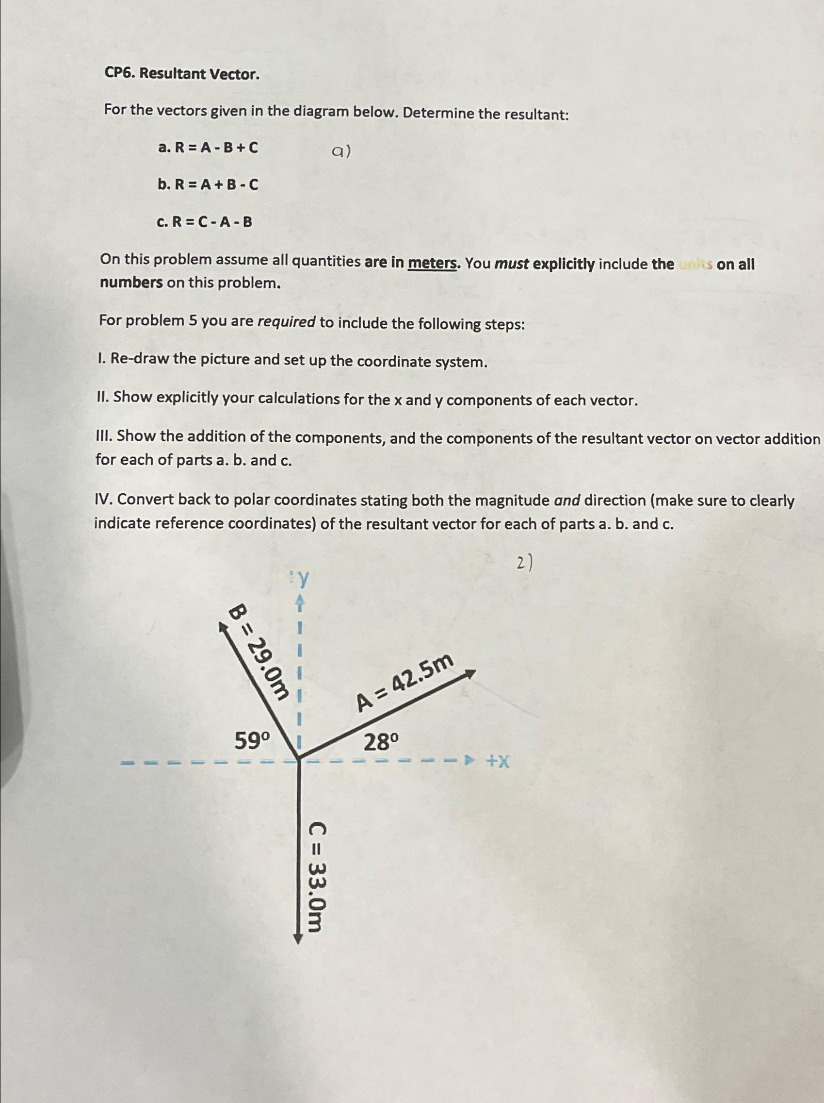 Solved CP6. ﻿Resultant Vector.For the vectors given in the | Chegg.com