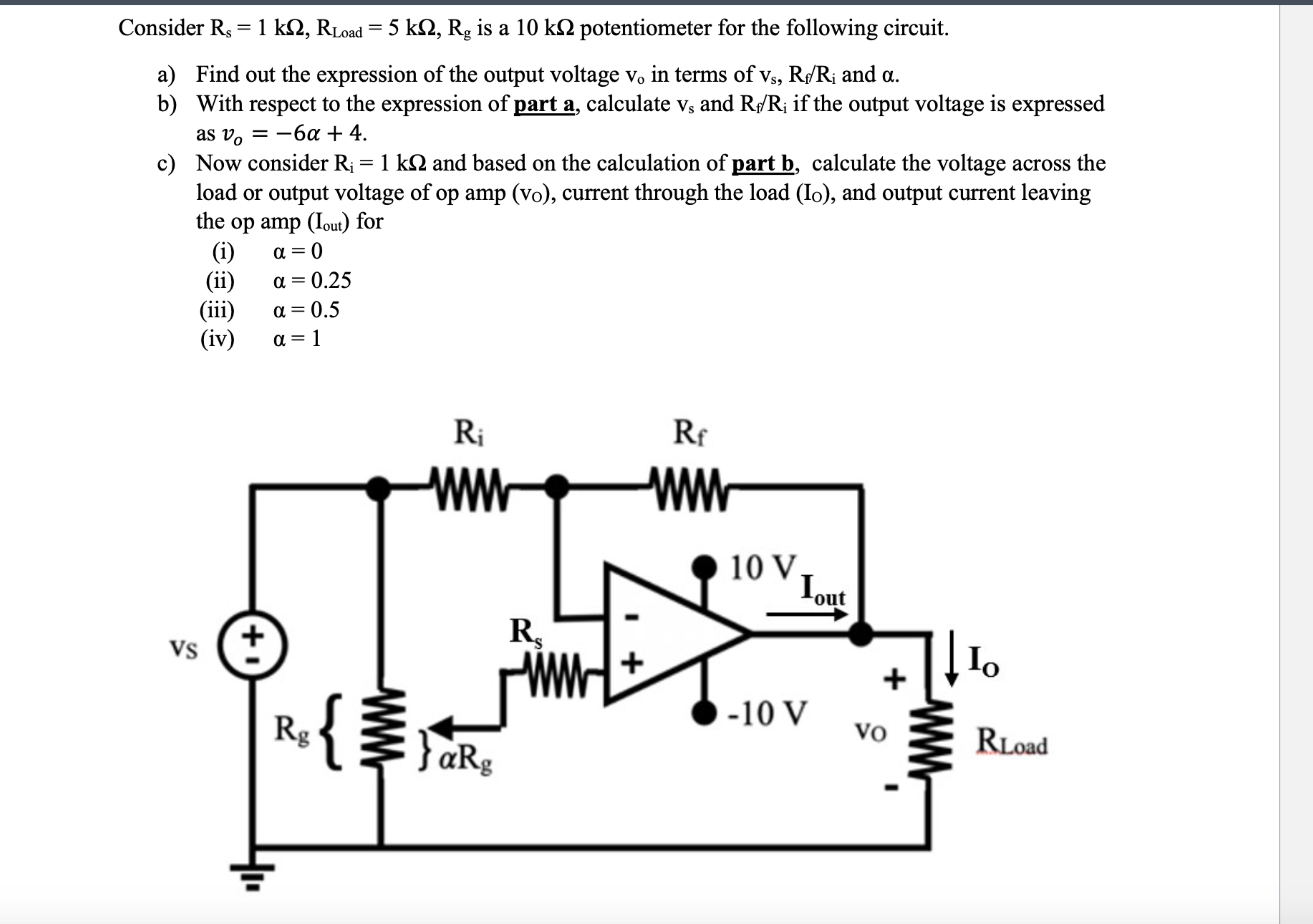 Solved Consider Rs=1kΩ,RLoad=5kΩ,Rg ﻿is a 10kΩ | Chegg.com