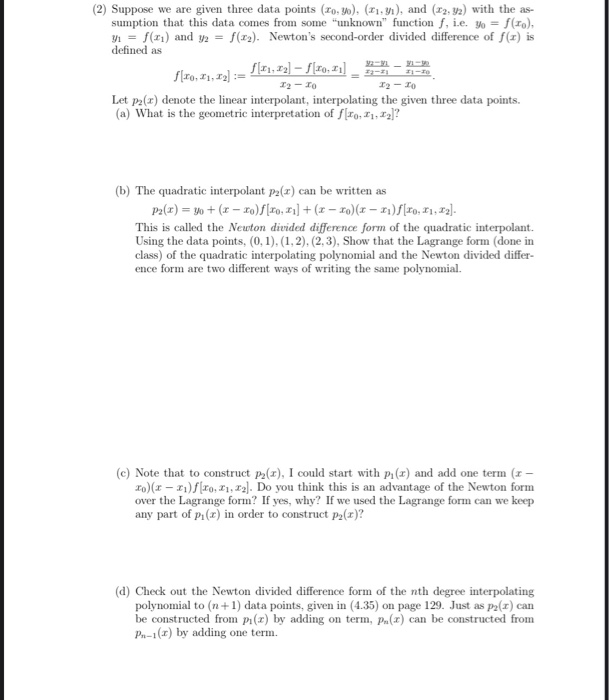 Solved (2) Suppose we are given three data points (20,4), | Chegg.com