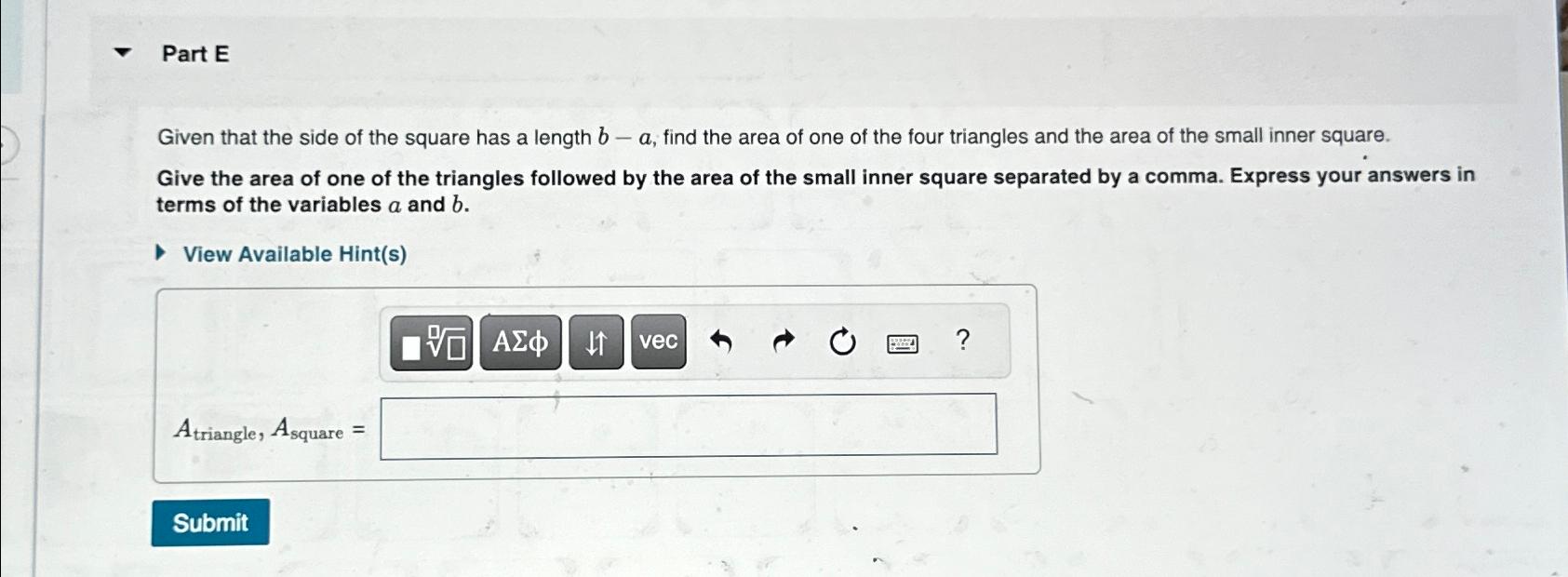 Solved Part EGiven that the side of the square has a length | Chegg.com