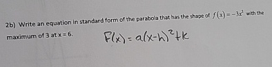 Solved 2b) ﻿Write an equation in standard form of the | Chegg.com