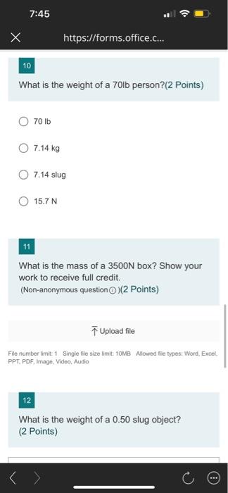 Solved What is the weight of a 70lb person?(2 Points) 70lb | Chegg.com