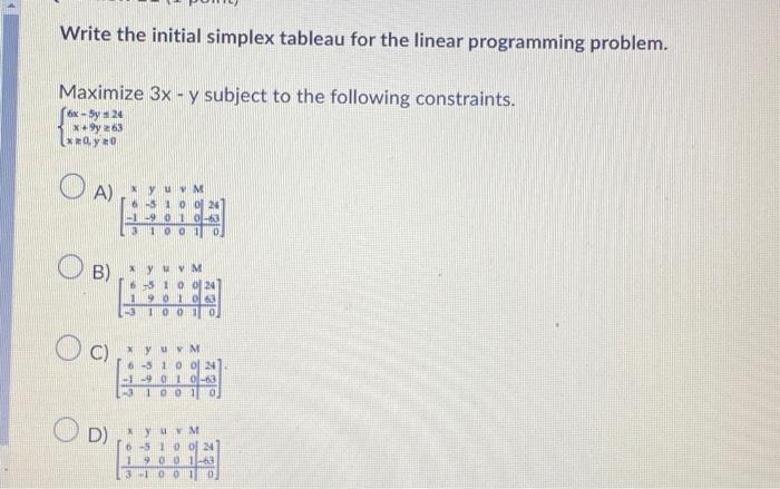 Solved Write the initial simplex tableau for the linear | Chegg.com