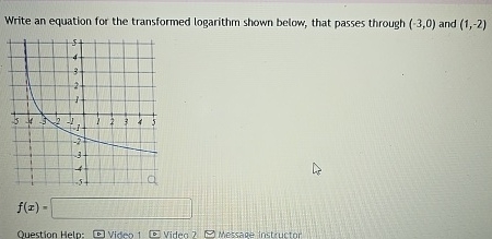 Solved Write an equation for the transformed logarithm shown | Chegg.com