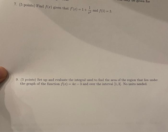 Solved 7. (5 points) Find f(x) given that f′(x)=1+x21 and | Chegg.com