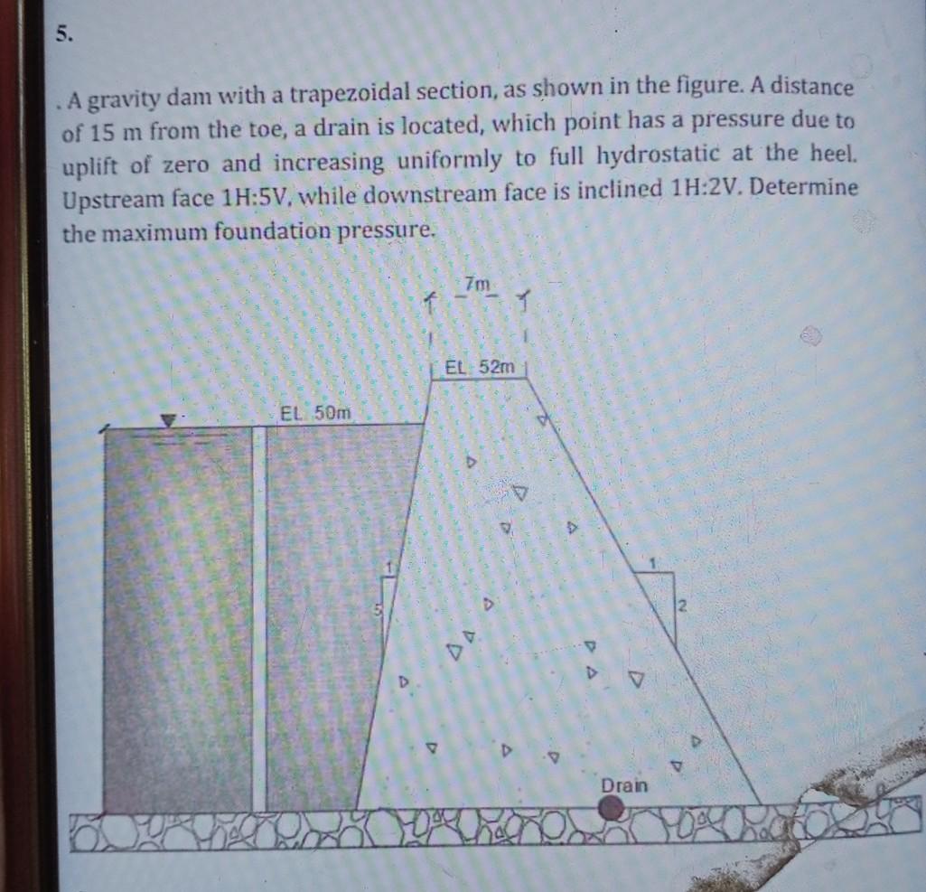 Solved A gravity dam with a trapezoidal section, as shown in | Chegg.com