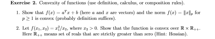 Solved Exercise 2. ﻿Convexity of functions (use definition, | Chegg.com