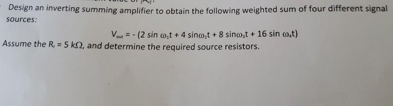 Solved Design an inverting summing amplifier to obtain the | Chegg.com