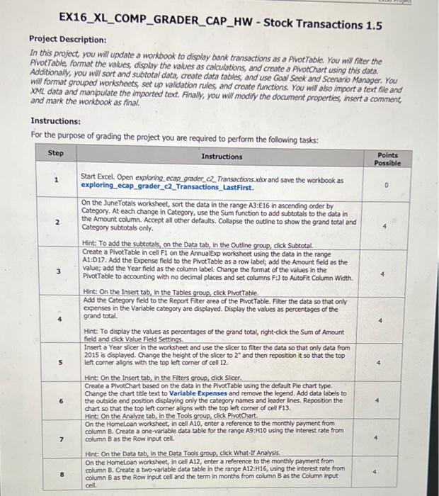 EX16_XL_COMP_GRADER_CAP_HW - Stock Transactions 1.5 | Chegg.com