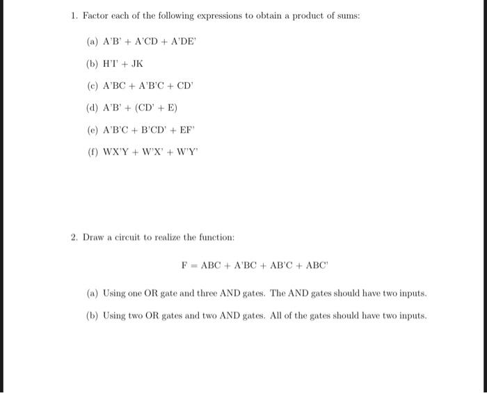 Solved 1. Factor each of the following expressions to obtain | Chegg.com