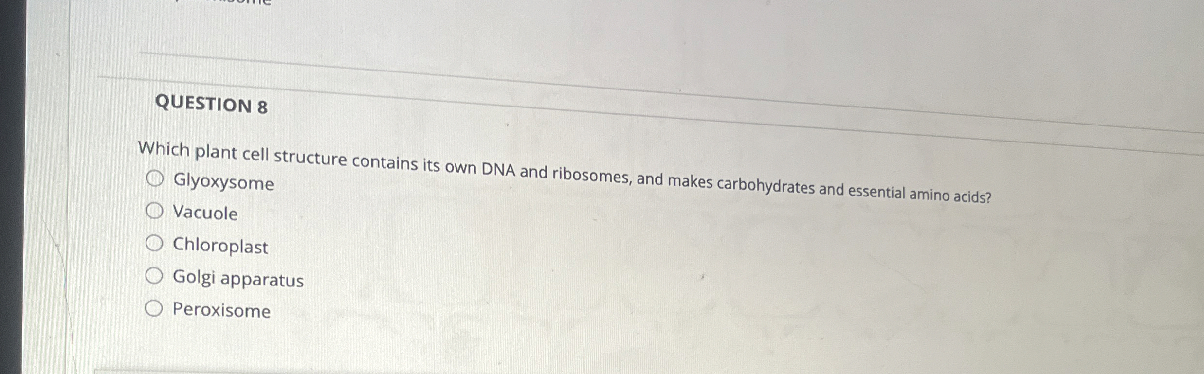 Solved QUESTION 8Which plant cell structure contains its own | Chegg.com