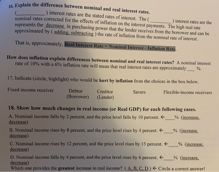 Solved 16. Explain the difference between nominal and real | Chegg.com
