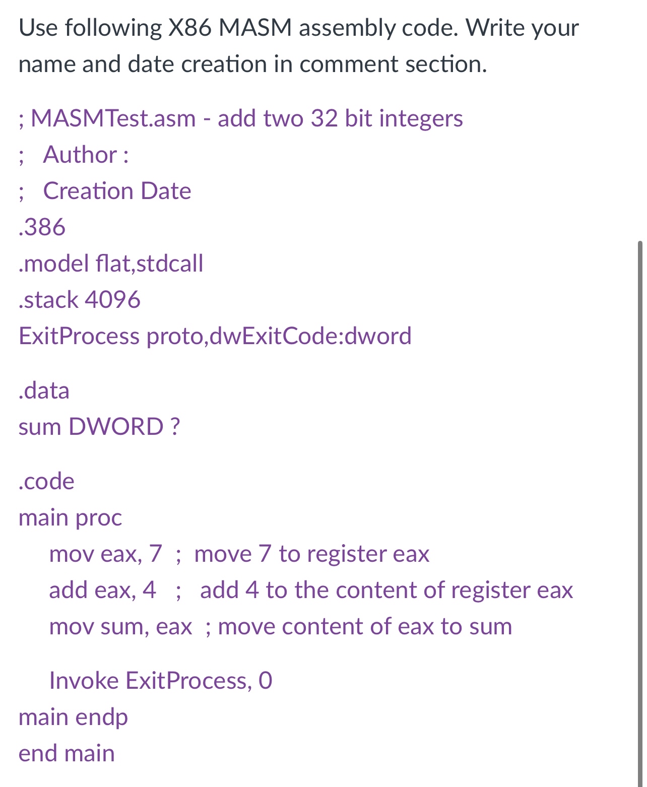 Solved I need help with the following ?Use following X86 | Chegg.com