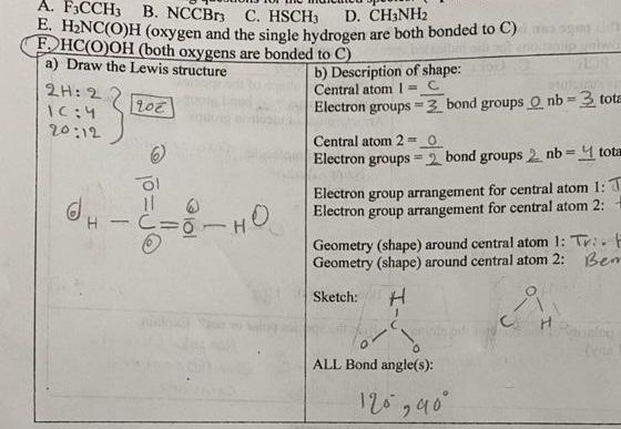 Solved A. F3CCH3 B. NCCBr3 C.HSCH; D. CH3NH2 E. H2NC(O)H | Chegg.com