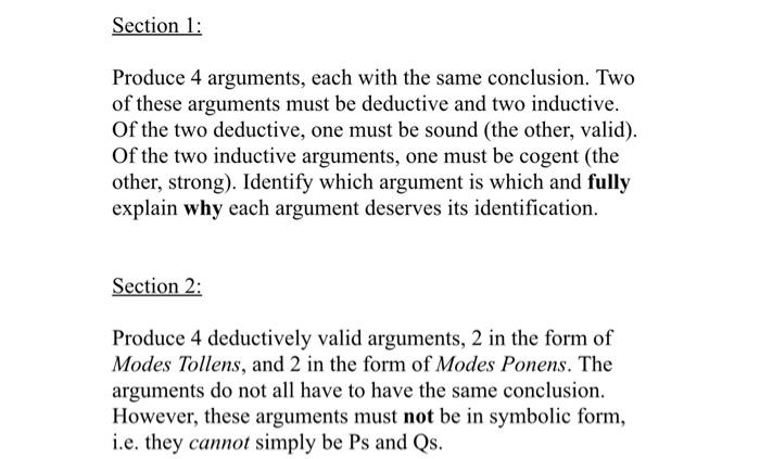 Solved Section 1: Produce 4 arguments, each with the same | Chegg.com