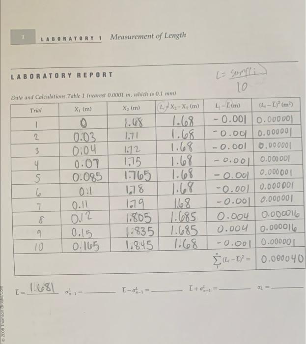 Solved LABORATORY 1 Measurement of Length LABORATORY REPORT | Chegg.com