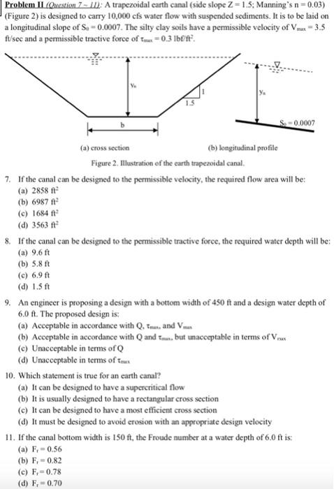 Solved Problem 11. Onestion 7 - M: A trapezoidal earth canal | Chegg.com