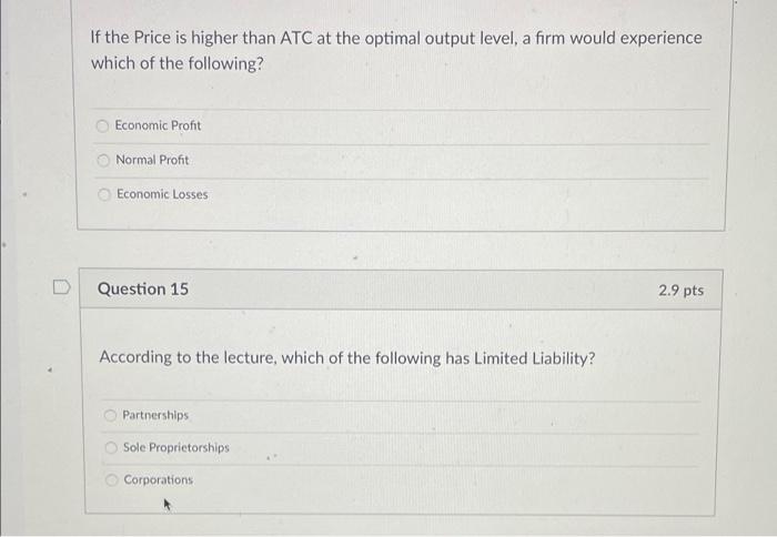 Solved If the ATC is Greater than the Price at the optimum | Chegg.com