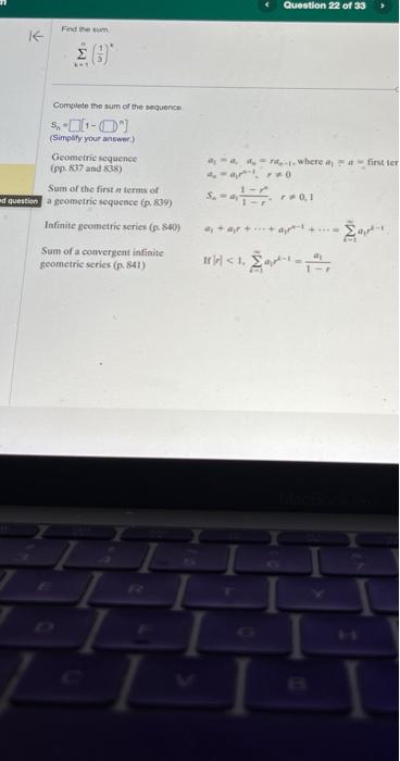 Solved Find then sum. ∑k=1n(31)∗ Complete the sum of the | Chegg.com