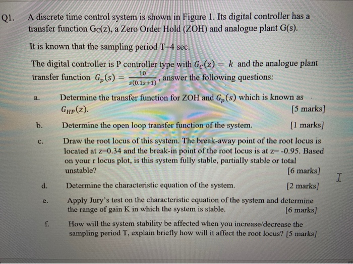 Solved Q1. a. A discrete time control system is shown in | Chegg.com