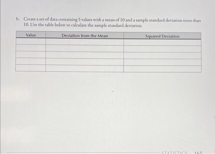 Solved B Create A Set Of Data Containing 5 Values With A