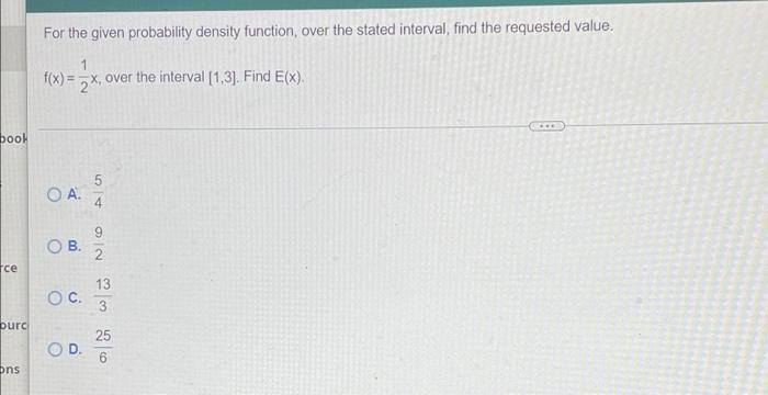 Solved book ce burc ons For the given probability density | Chegg.com