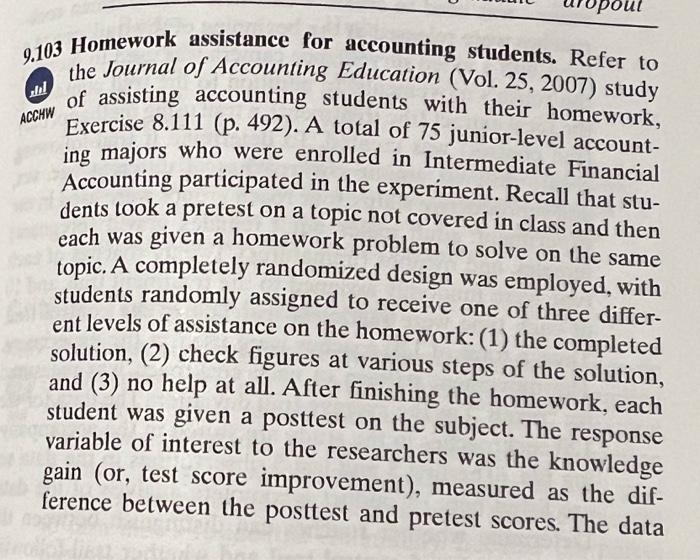 9.103 Homework assistance for accounting students. | Chegg.com
