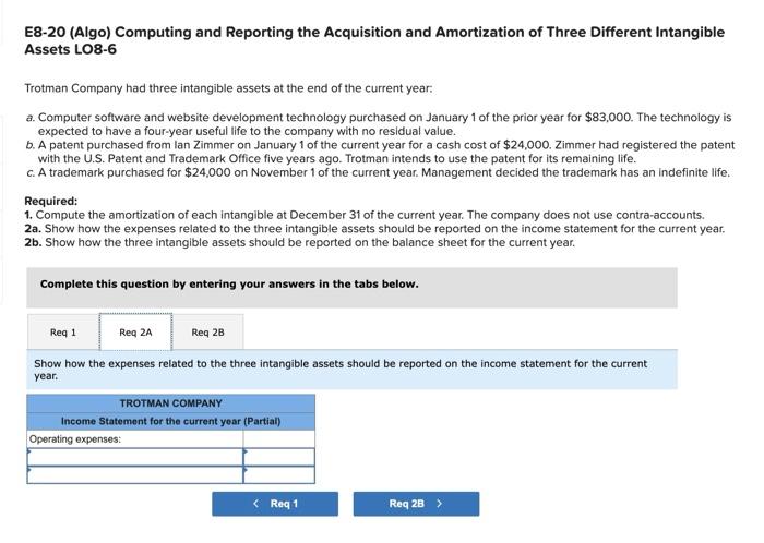 Solved E8-20 (Algo) Computing and Reporting the Acquisition | Chegg.com