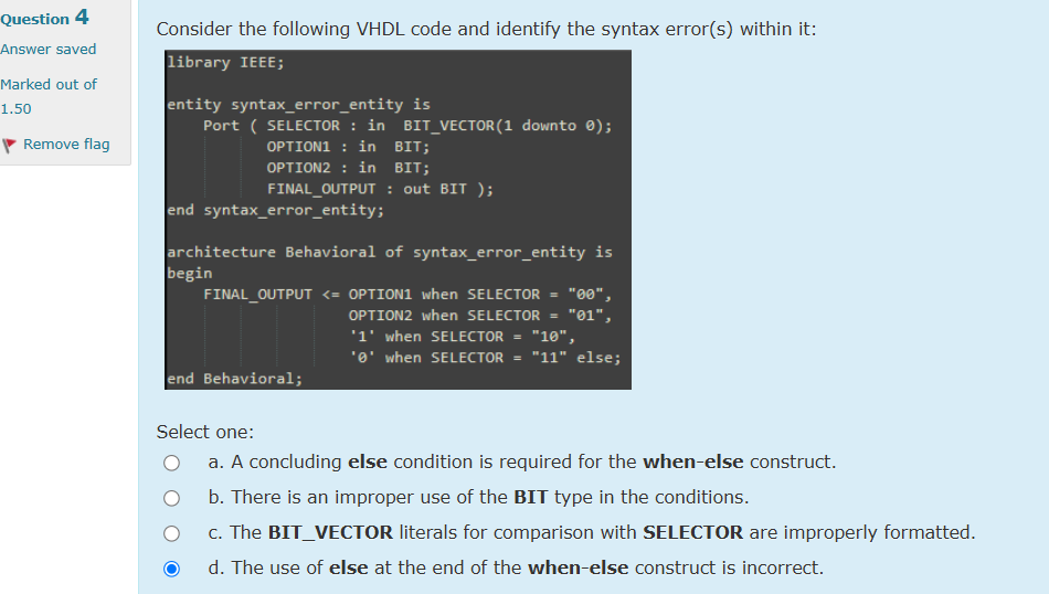 Solved Remove flagConsider the following VHDL code and | Chegg.com