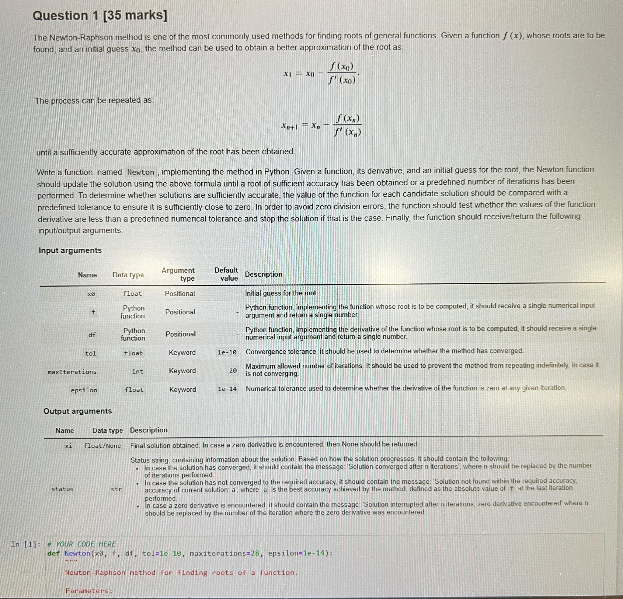 Solved Question 1 [35 ﻿marks]The Newton-Raphson method is | Chegg.com