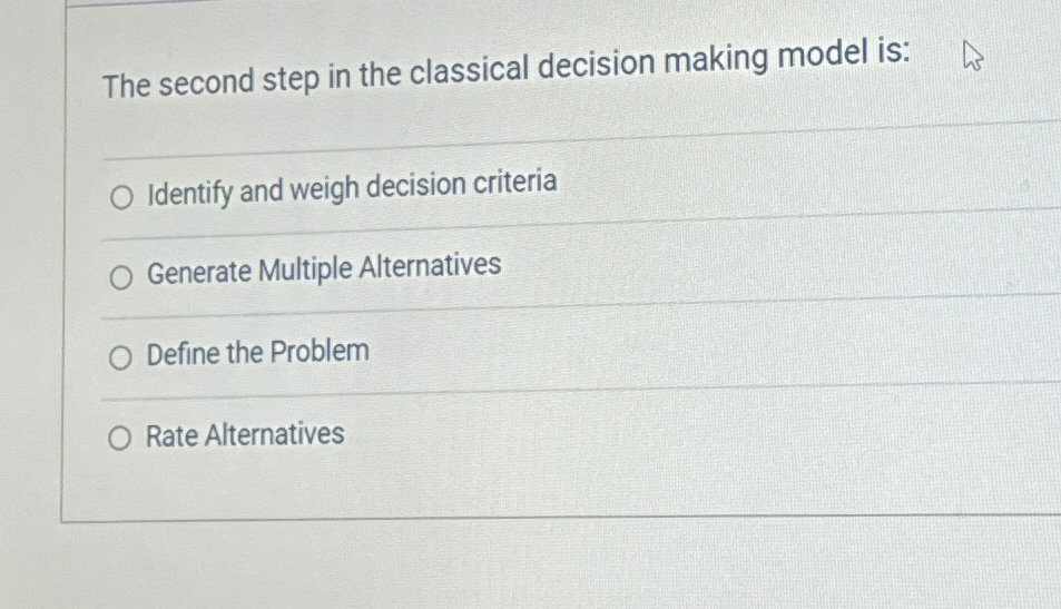 Solved The second step in the classical decision making | Chegg.com