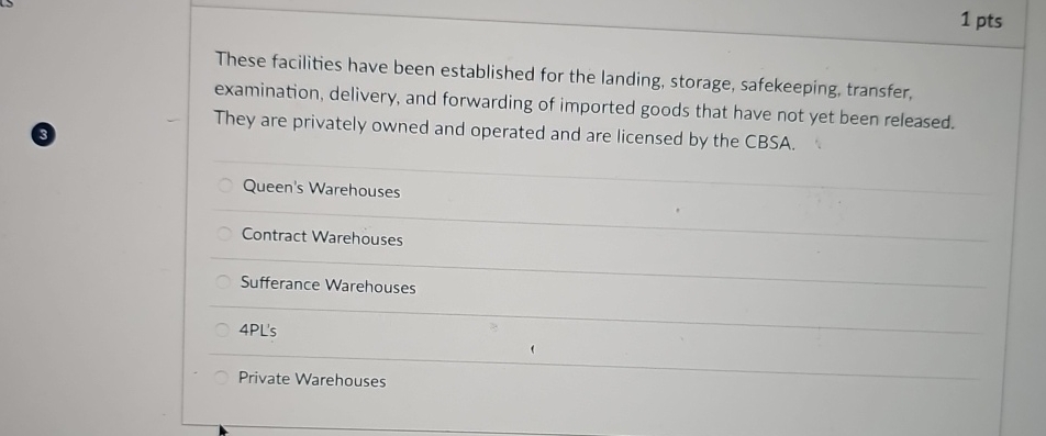 Solved 1 ﻿ptsThese facilities have been established for the | Chegg.com