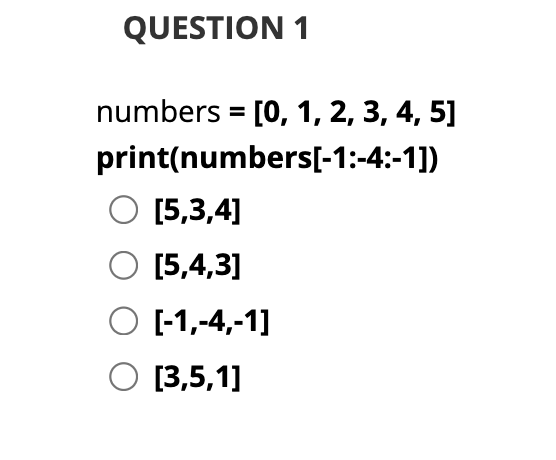 Solved QUESTION 1 ﻿numbers = [0,1,2,3,4,5] | Chegg.com