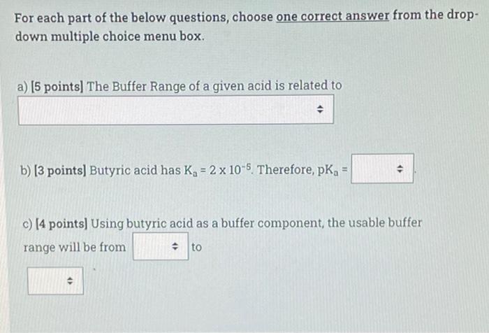 Solved For each part of the below questions, choose one | Chegg.com
