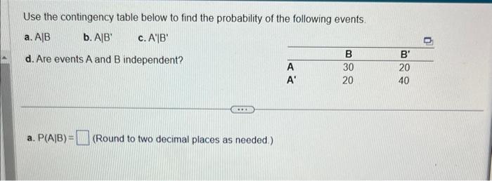 Solved Use the contingency table below to find the | Chegg.com