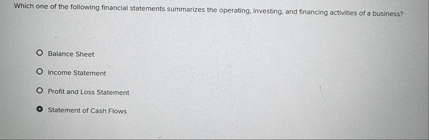 Solved Which one of the following financial statements | Chegg.com