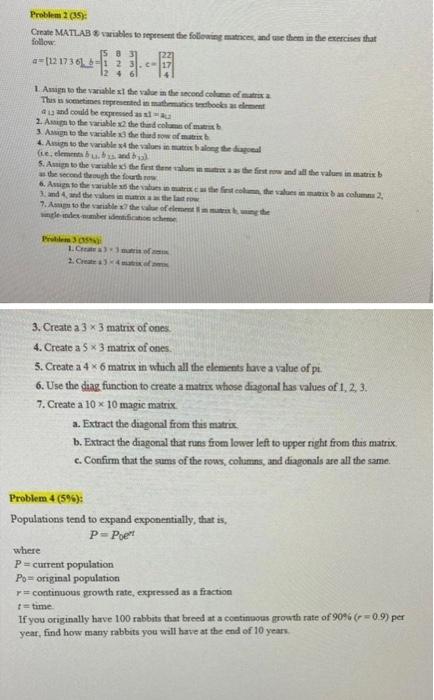 Solved Cirate MATLAB 8 variatlos to seqeesert the following | Chegg.com