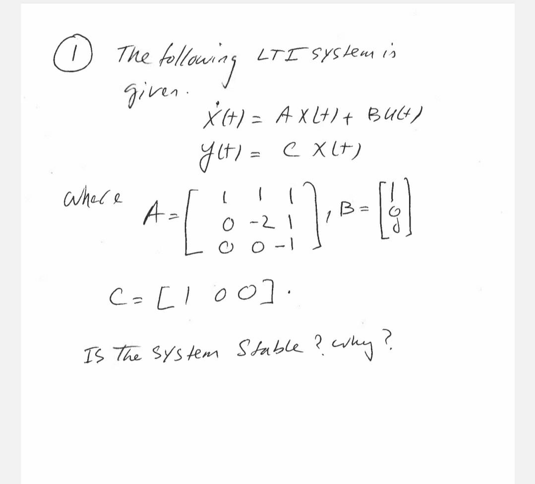 Solved (1) The following LTI system is given | Chegg.com