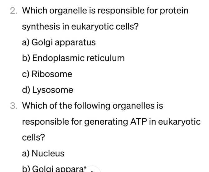 Solved Which organelle is responsible for protein synthesis | Chegg.com