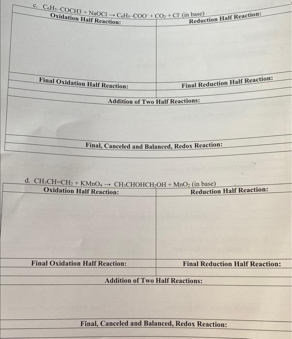 Solved c. C6H5−COCH3+NaOCl→C6H5−COO−+CO2+Cl−(in base) | Chegg.com